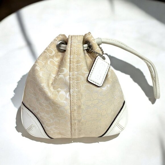 Coach | Bags | Coach Mini Soho Drawstring Wristlet Bag Cream Signature ...